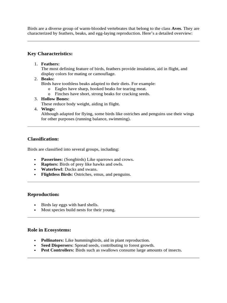 Bird Characteristics and Classification | PDF