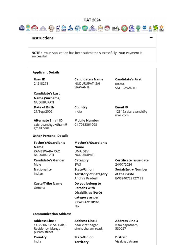 Cat 2024 Application Details | PDF | Educational Stages | Vocational Education