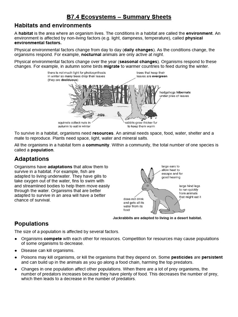 Ecosystem Habitats and Adaptations Guide | PDF | Habitat | Predation
