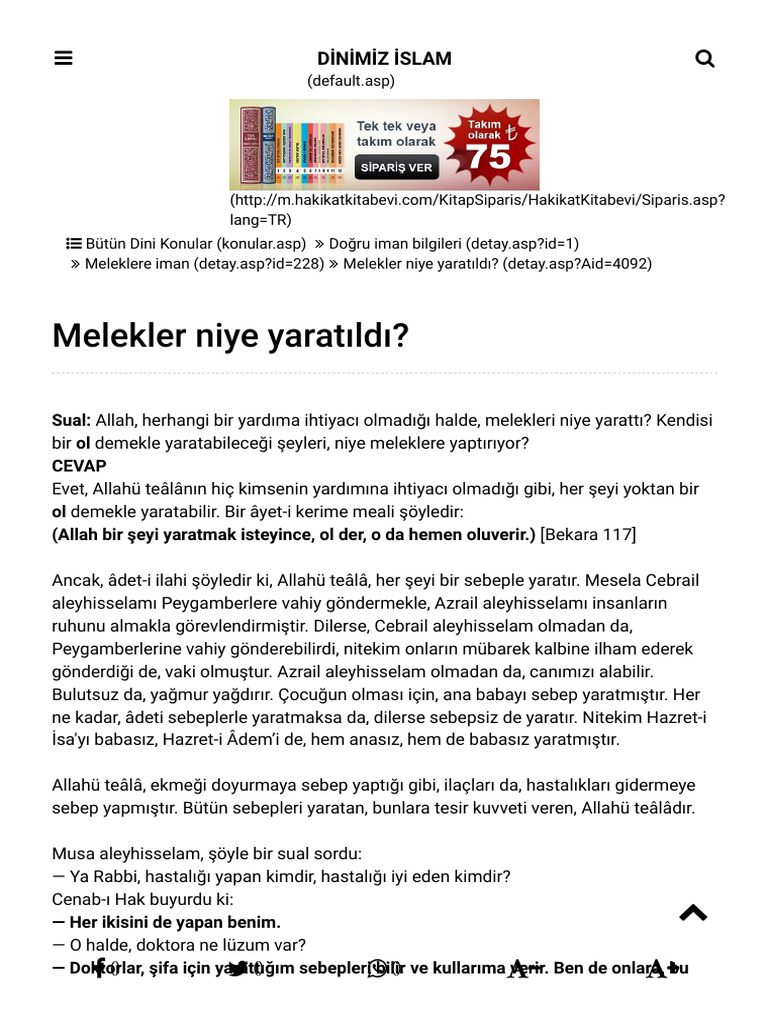 Melekler Niye Yaratıldı - Dinimiz İslam | PDF