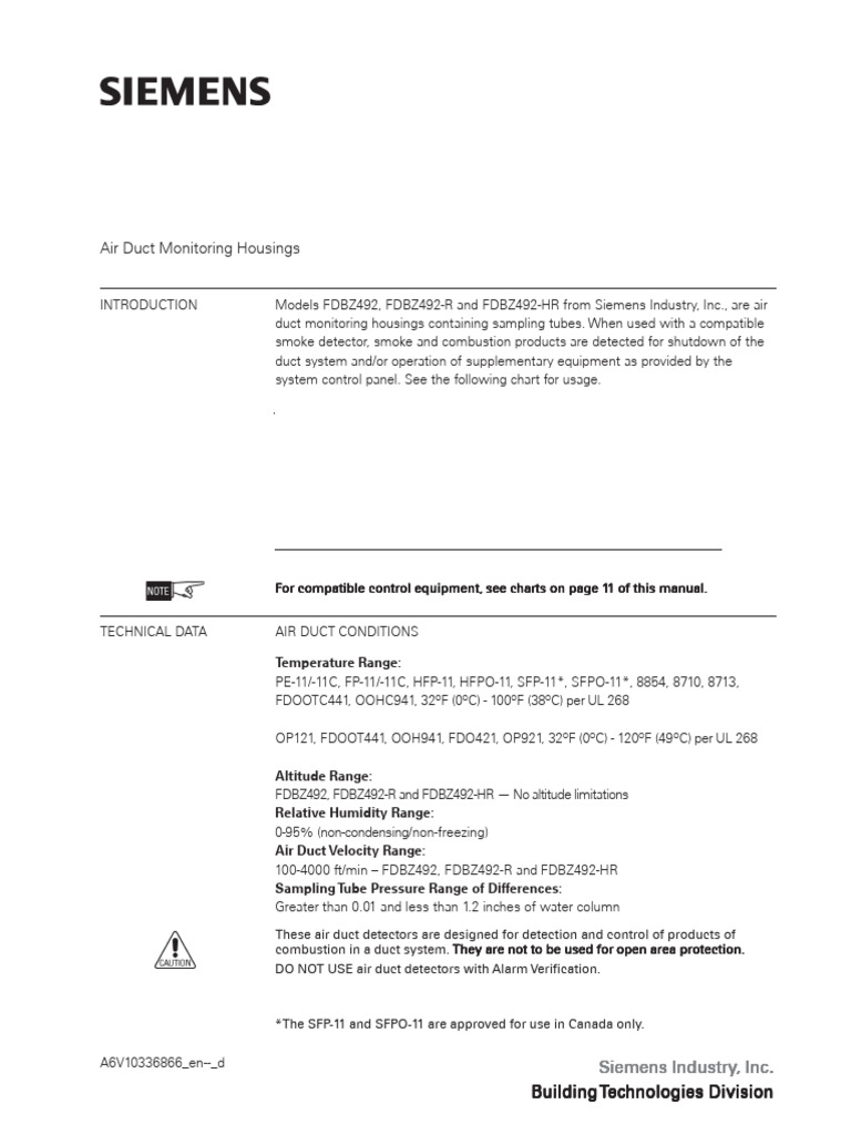 Siemens FDBZ492-HR Installation Guide | PDF | Duct (Flow) | Relay