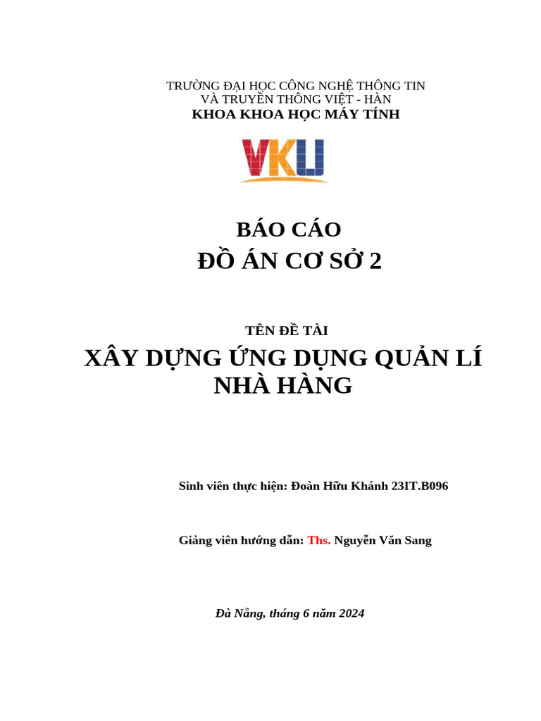 Bao Cao Do An Co So 2 Ho Dang Sang 22itb177 1 | PDF