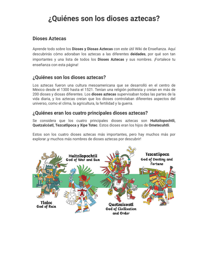 Dioses Aztecas - Deidades Aztecas - Twinkl USA - Twinkl | PDF ...