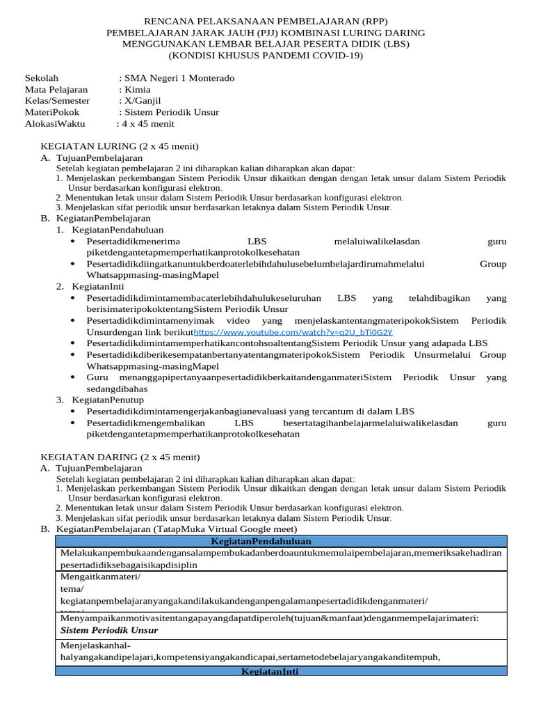 RPP 4 Tabel Periodik Unsur | PDF