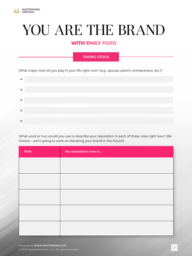 You Are The Brand Worksheet-FINAL | PDF | Social Psychology | Human ...