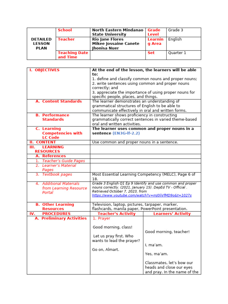 ENG 101 LESSON PLAN FORDA Revise | PDF | Verb | Adverb