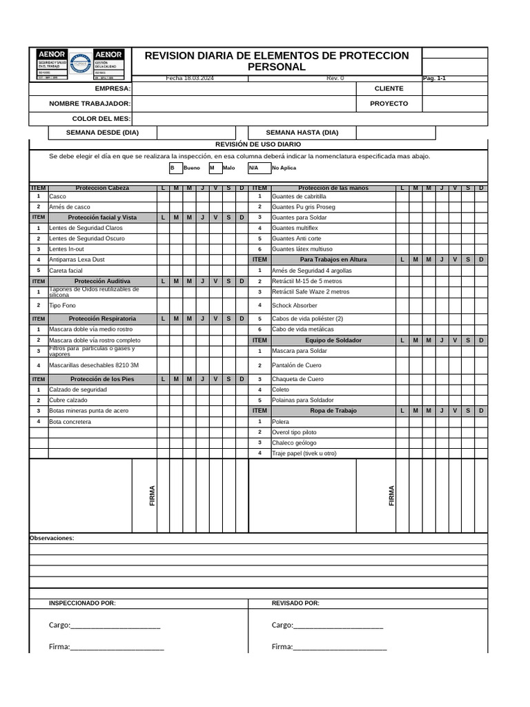 Check List Diario de EPP | PDF | Soldadura | Construcción