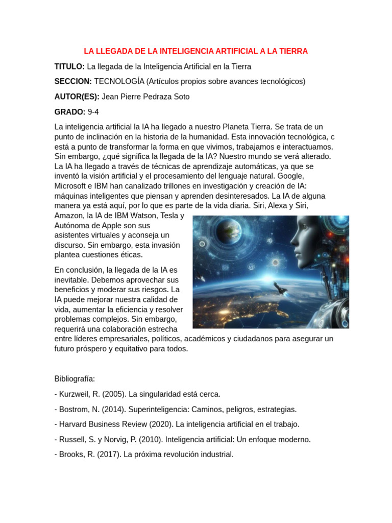 La Llegada de La Inteligencia Artificial A La Tierra Jean Pierre ...