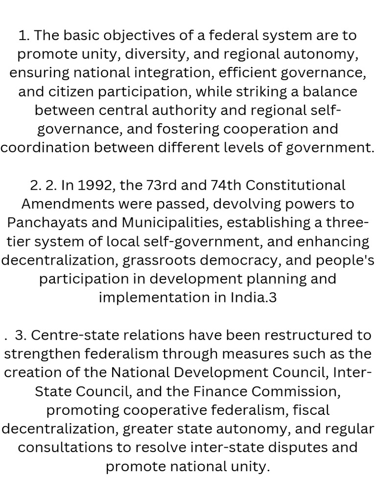 The Basic Objectives of A Federal System Are To Promote Unity ...