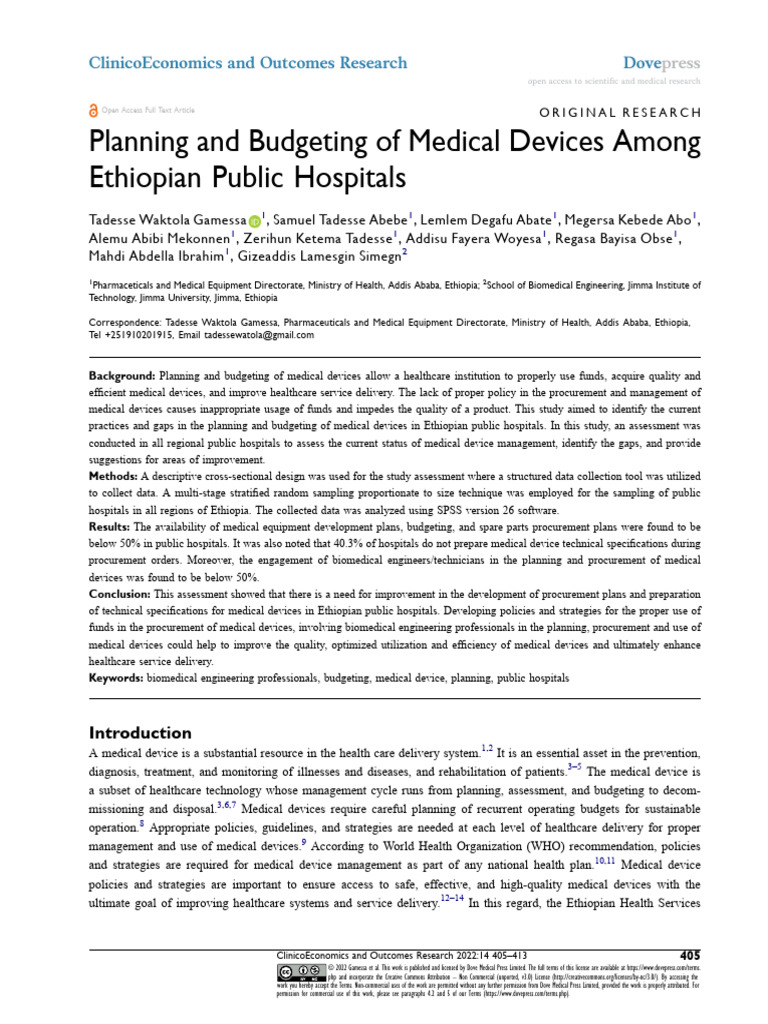 Planning and Budgeting of Medical Devices Among Et | PDF | Medical ...