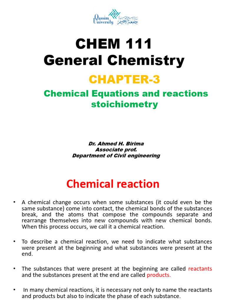 Chapter 3 Chemical Equations and Reactions Stichiometry | PDF ...