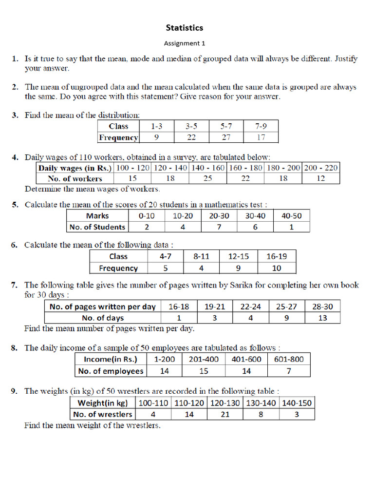 Statistics - Mean - Assignment 1 | PDF