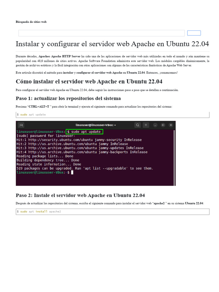 01 - Instalar y Configurar El Servidor Web Apache en Ubuntu | PDF | Servidor HTTP Apache | Red ...