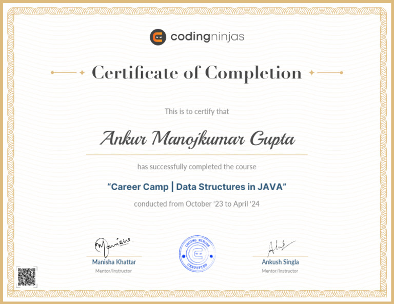 CertificateOfCompletion Career Camp (Data Structure in Java) | PDF