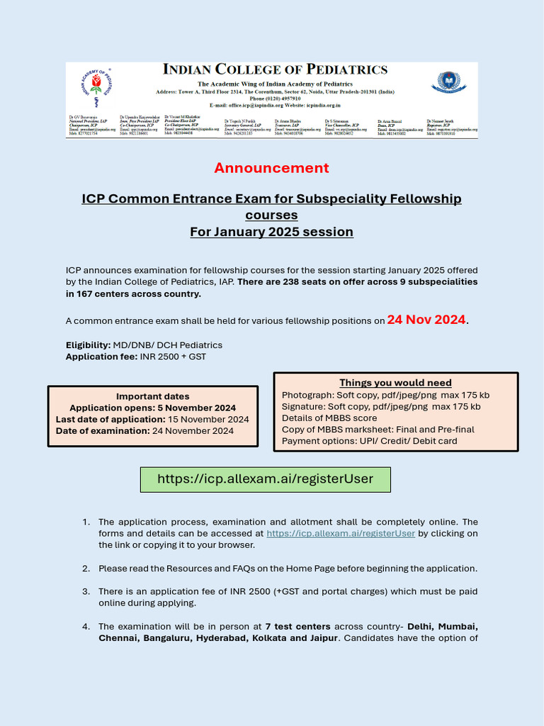 ICP Exam Announcement Details | PDF | Doctor Of Medicine | Qualifications