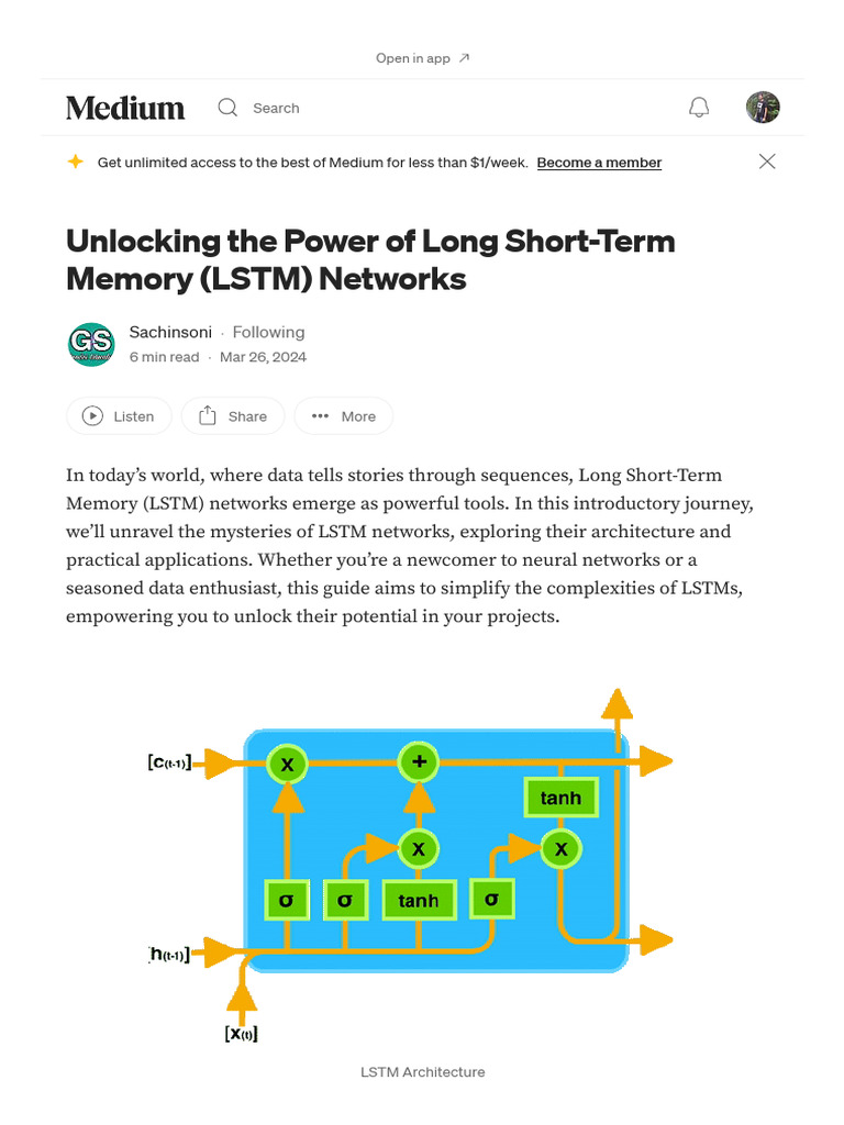 Unlocking The Power of Long Short-Term Memory (LSTM) Networks - by Sachinsoni - Medium | PDF ...