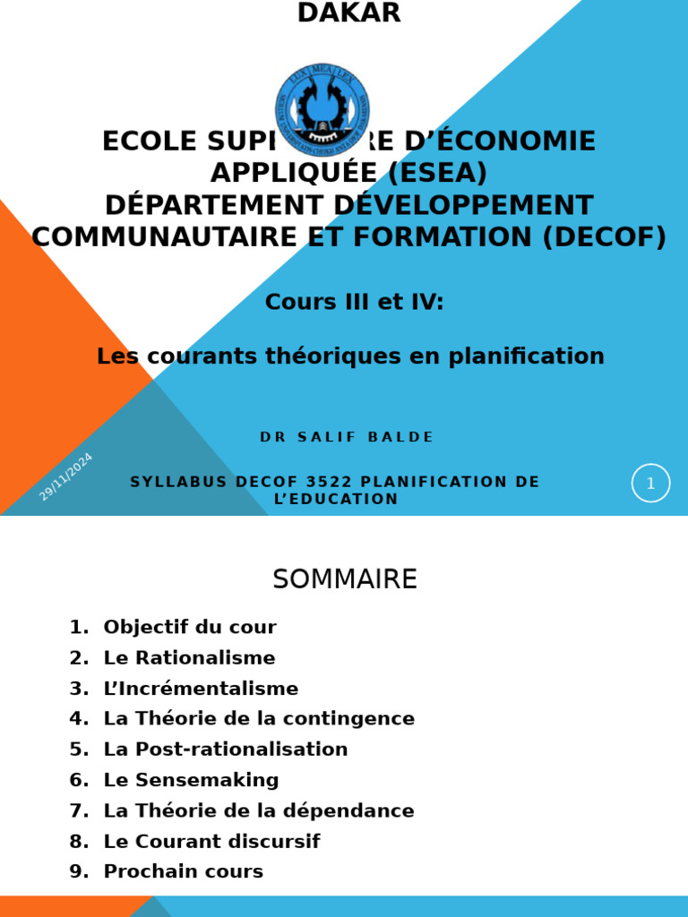 Cours 3 Et 4 - Les Courants Théoriques en Planification | PDF | Planification | Prise de décision