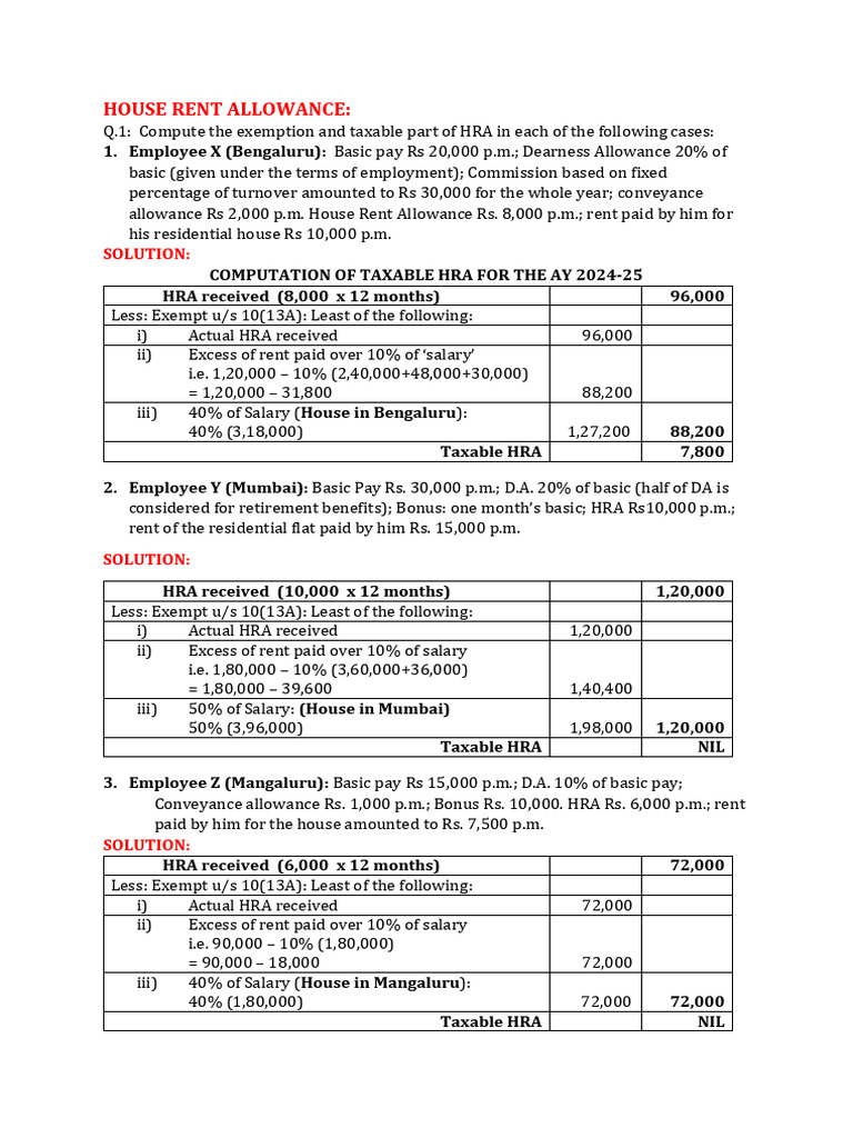 HRA Calculation for Mumbai Employees | PDF | Salary | Expense