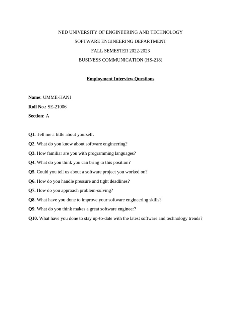 Software Engineering Interview Questions | PDF