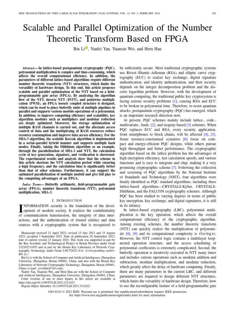 Scalable And Parallel Optimization Of The Number Theoretic Transform Based On Fpga Pdf