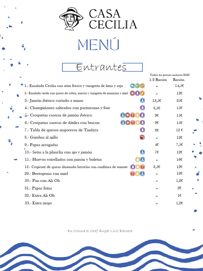 Carta Platos Casa Cecilia Español | PDF | Alimentos | Cocina