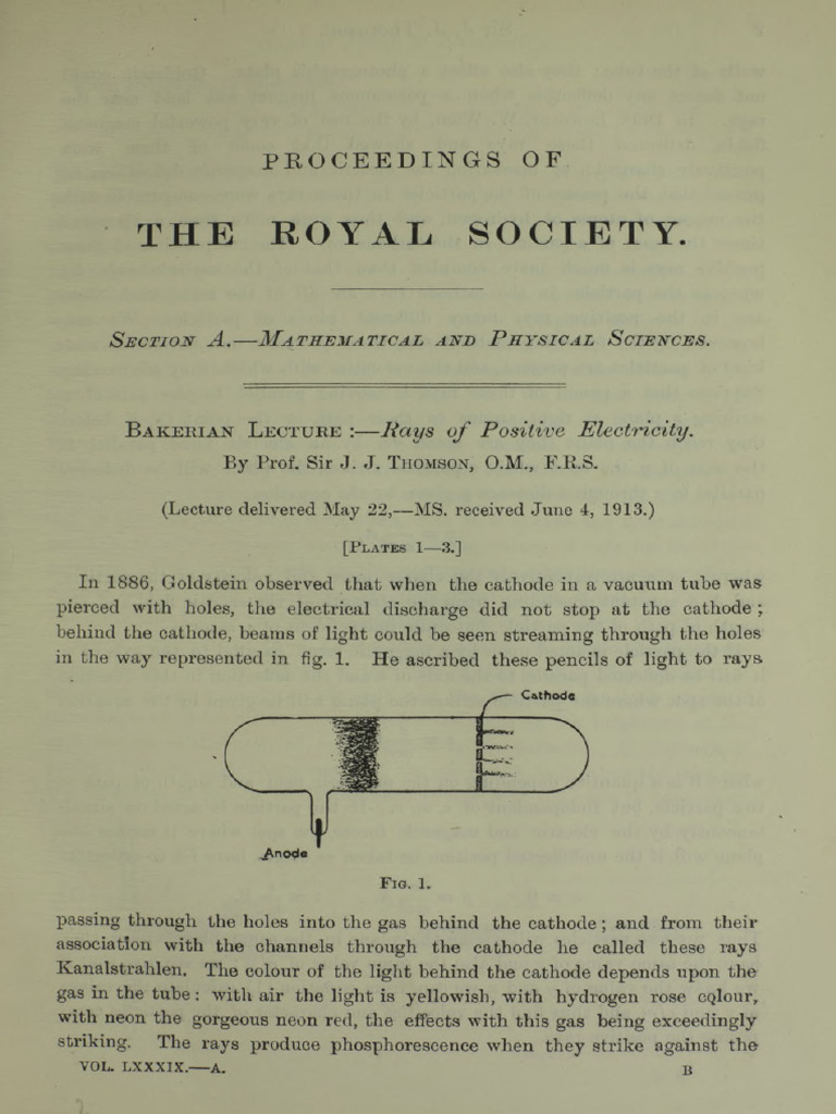 Thomson 1997 Bakerian Lecture Rays of Positive Electricity | PDF ...