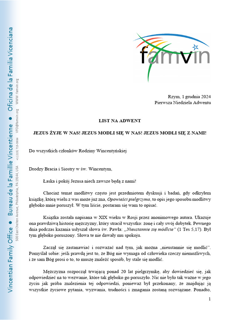 (Polski) List Na Adwent 2024 | PDF
