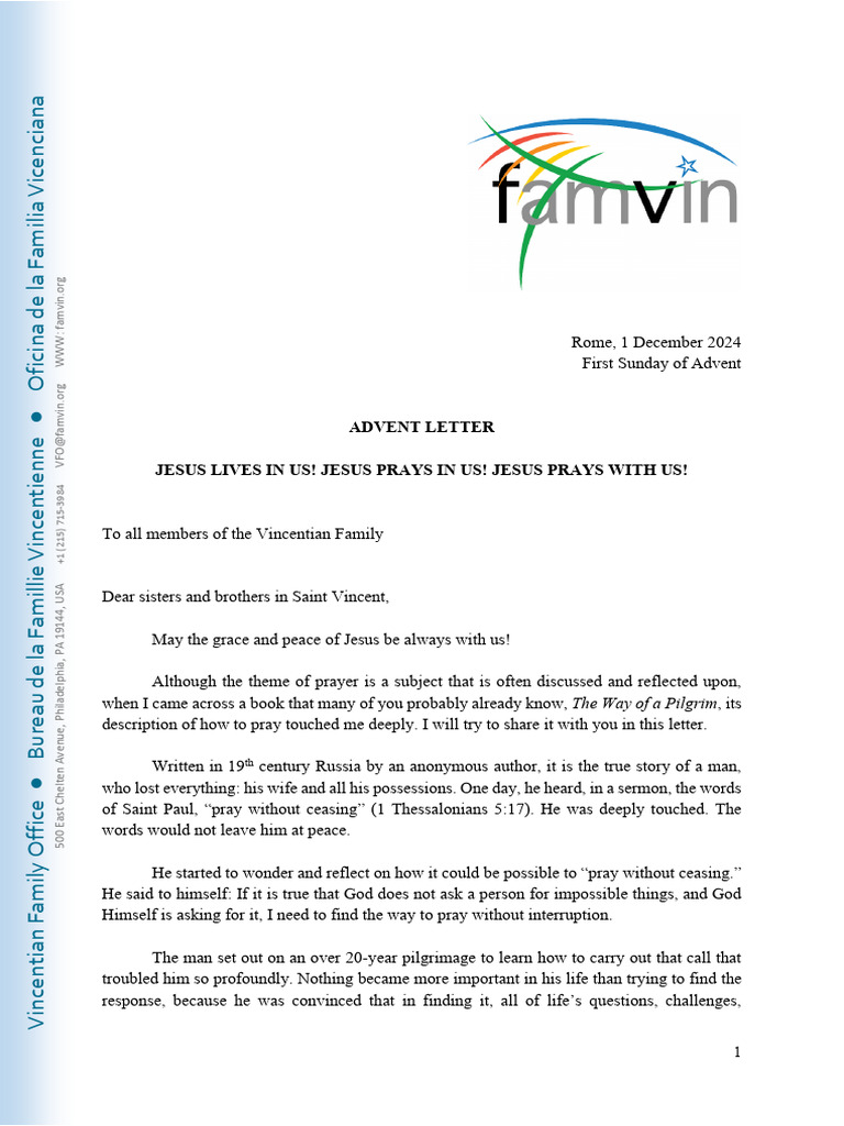 (English) Advent Letter 2024 | PDF | Prayer | Jesus