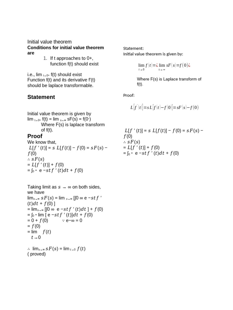 Initial Value Theorem | PDF Initial Value Theorem | PDF