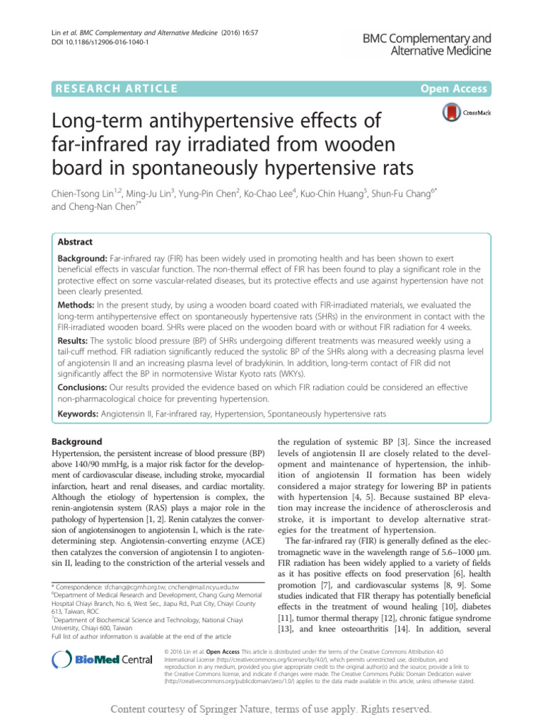Long-Term Antihypertensive Effects of Far-Infrared | PDF | Hypertension | Blood Pressure