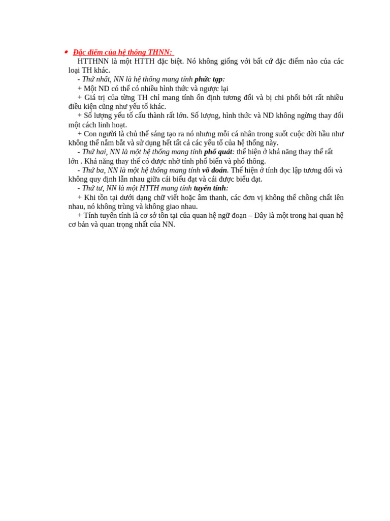 Đặc điểm của hệ thống THNN | PDF