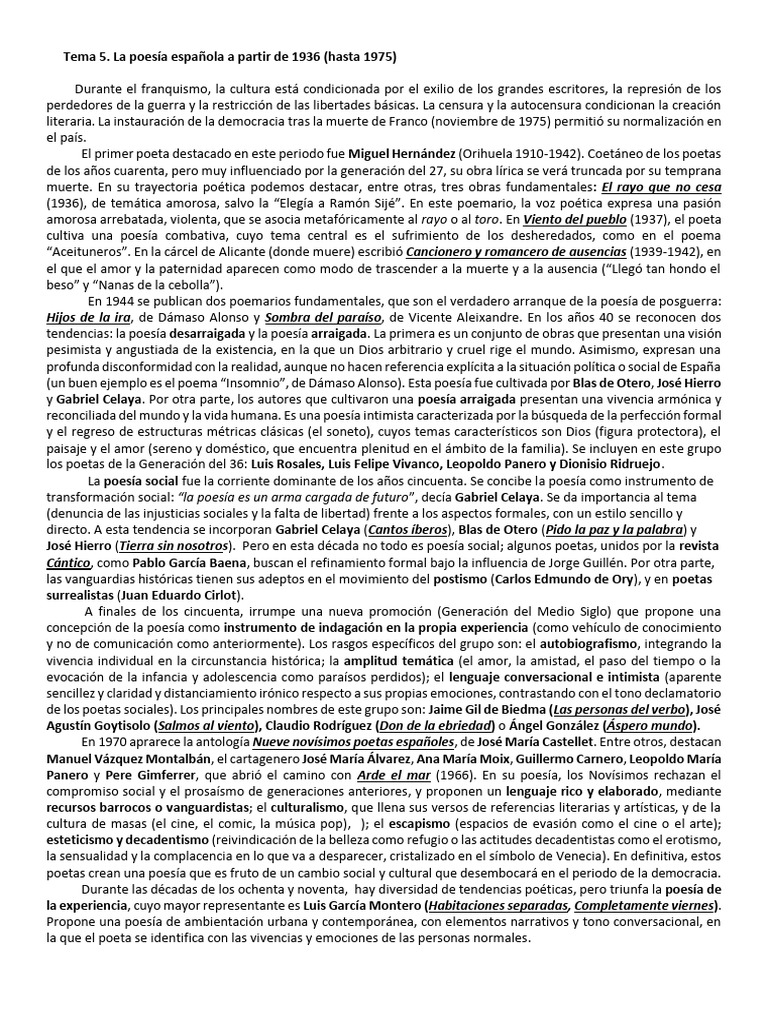 Poesía española (1936-1975): Contexto y autores | PDF | Poesía ...