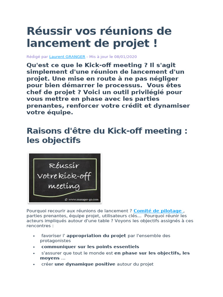 Réussir votre réunion de lancement de projet | PDF | Gestion de projet ...