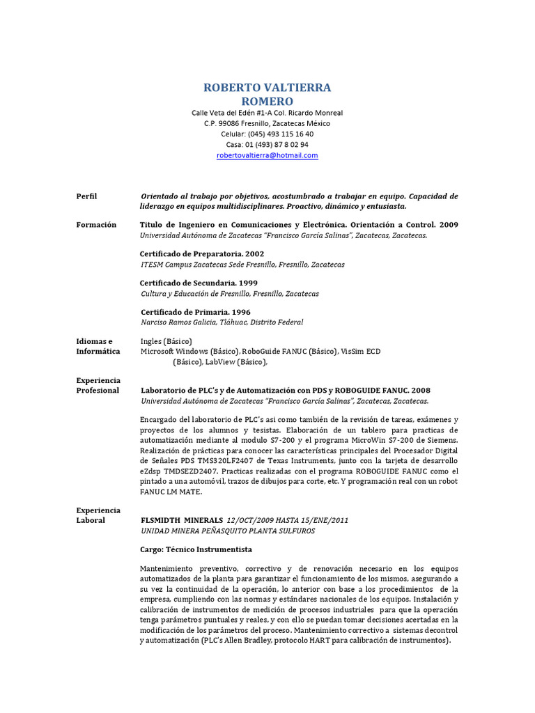CV Roberto VR | PDF | Automatización
