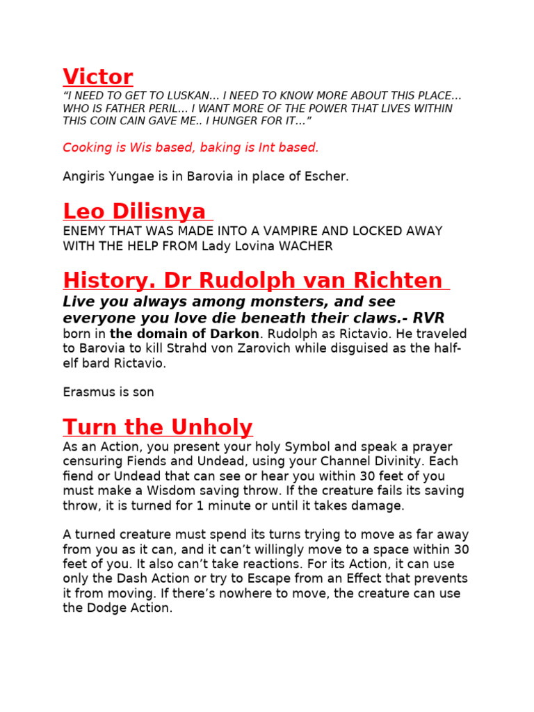 Strahd NPC Notes | PDF