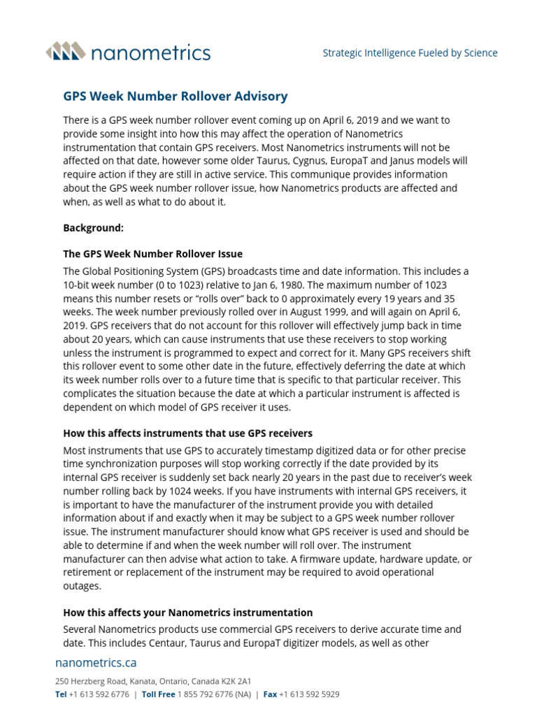 GPS Week Number Rollover Advisory | PDF | Global Positioning System ...