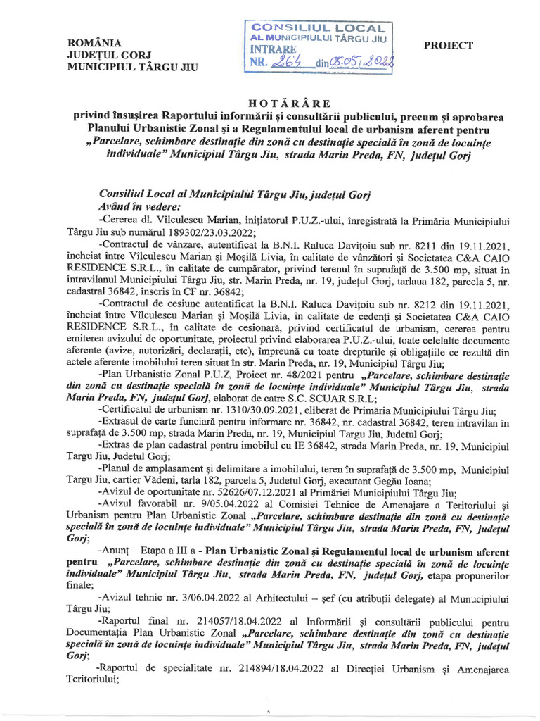 Proiect Hotarare Nr.264 | PDF