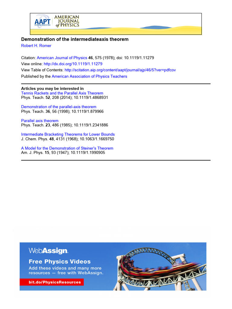 Romer. Demonstration of The Intermediate-Axis Theorem | PDF