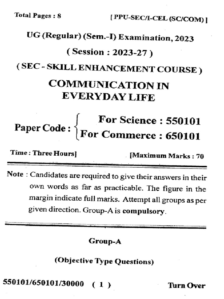 Ug 1 Sem Communication in Everyday Life 550101 2023 | PDF