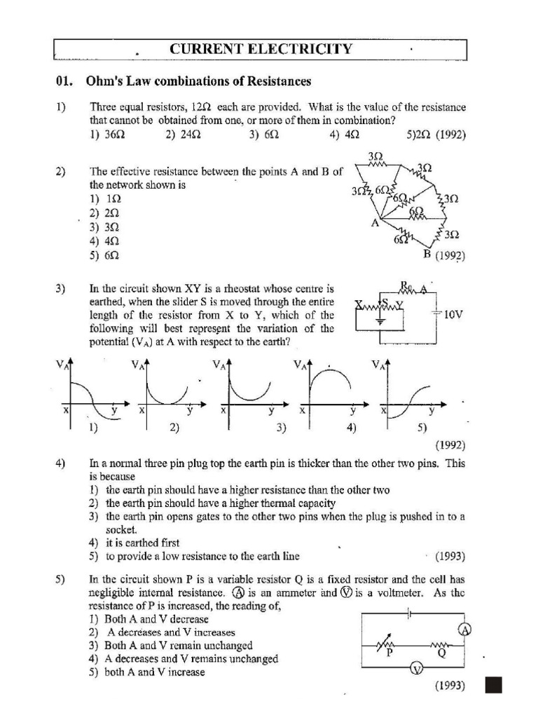 GCE A/L Physics - Current Electricity Classified MCQ English Medium | PDF