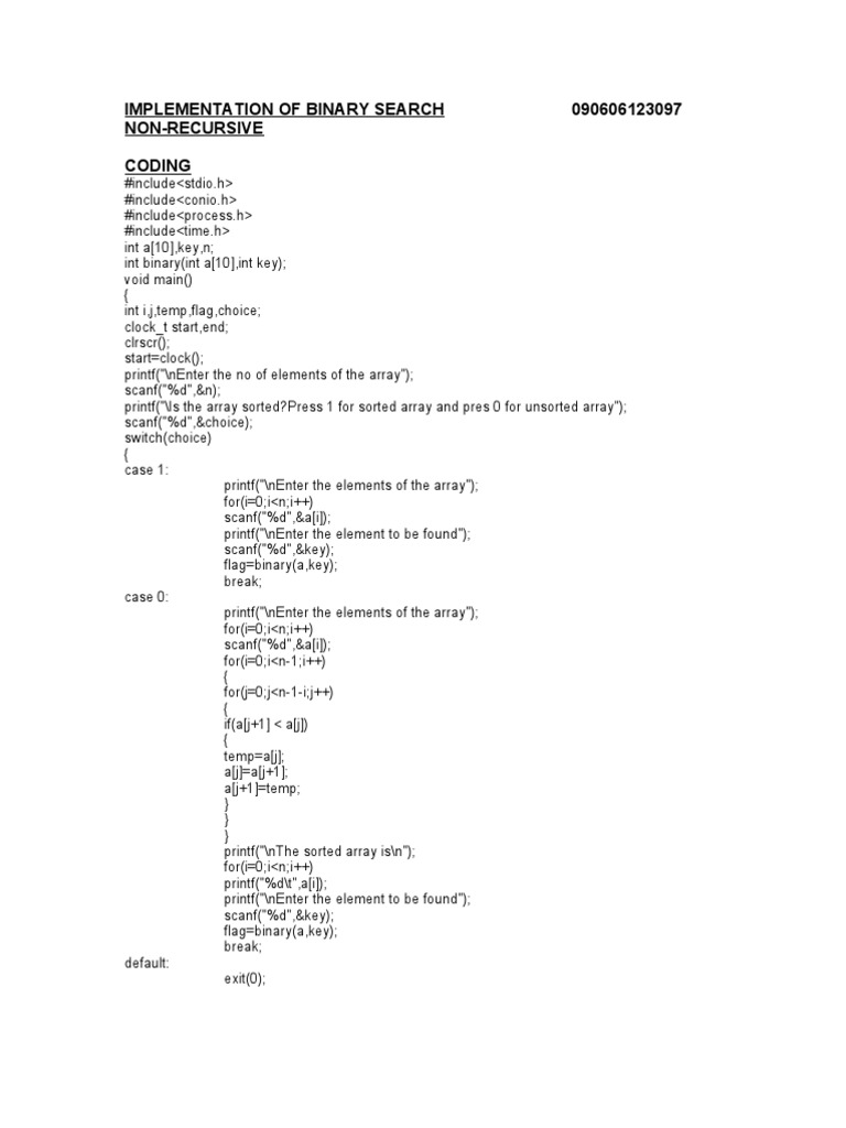 Non-Recursive Binary Search Implementation | PDF | Computers