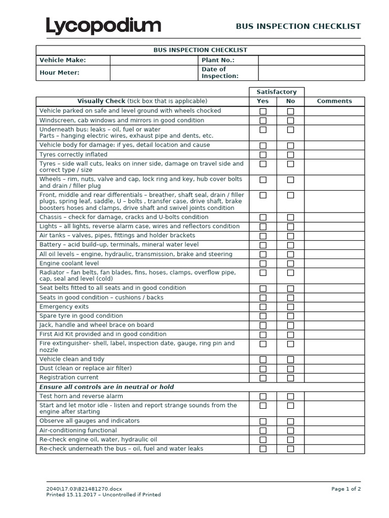School Bus Inspection Checklist | PDF | Vehicles | Motor Vehicle