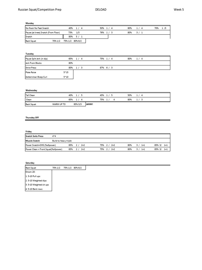 Russian Squat - Competition Prep Cycle W5 Lift | PDF