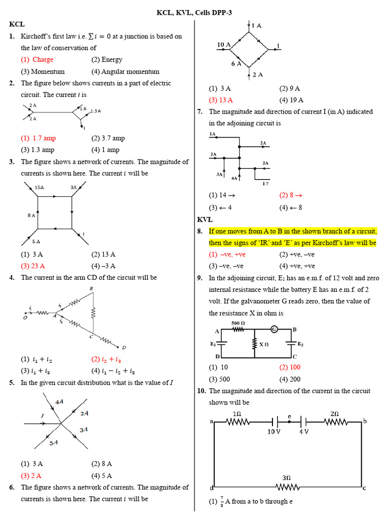 KCL, KVL, Cells DPP-3 | PDF | Voltage | Volt