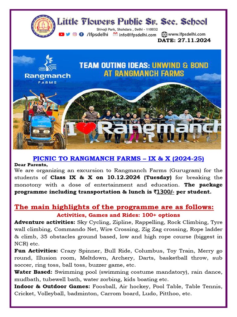 Excursion to Rangmanch Farms for IX & X | PDF