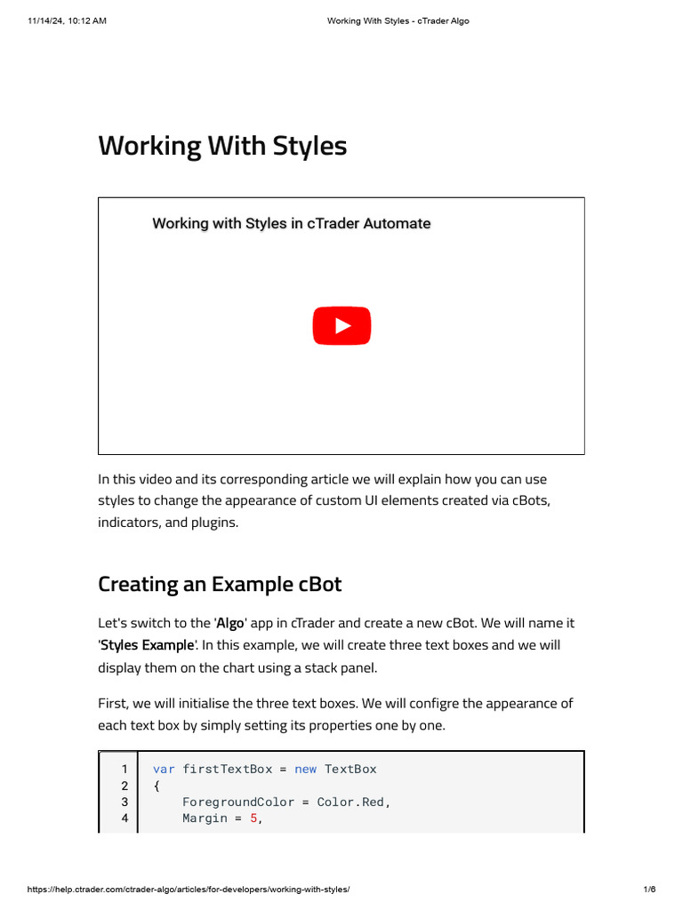 Working With Styles - Ctrader Algo | PDF | Software Development | System Software