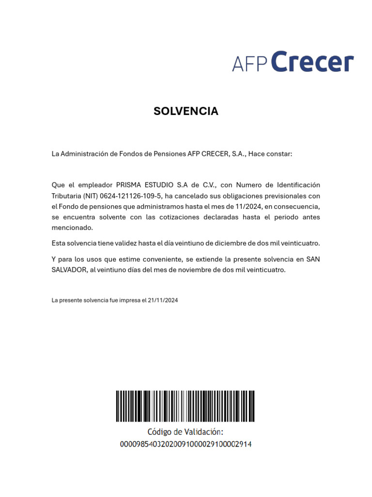 Solvencia AFP Crecer - Prisma Estudio S.A. | PDF