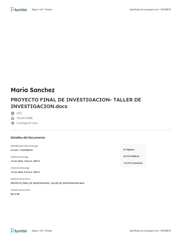 Segundo Reporte Turniting-Proyecto Final de Investigacion - Taller de Investigacion | PDF ...