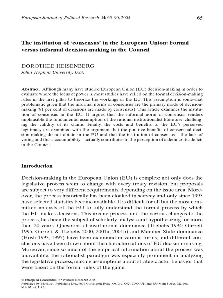European J Political Res - 2005 - HEISENBERG - The Institution of ...
