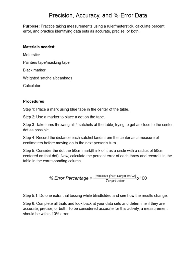 Target Practice-Measurement and Percent Error Lab | PDF